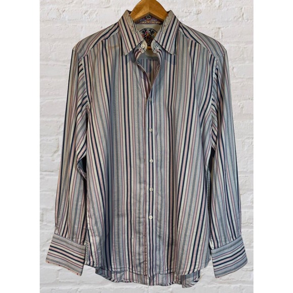 Robert Graham | Shirts | Robert Graham Medium Mens Purple Blue Stripes Flip Cuff Collar Long ...